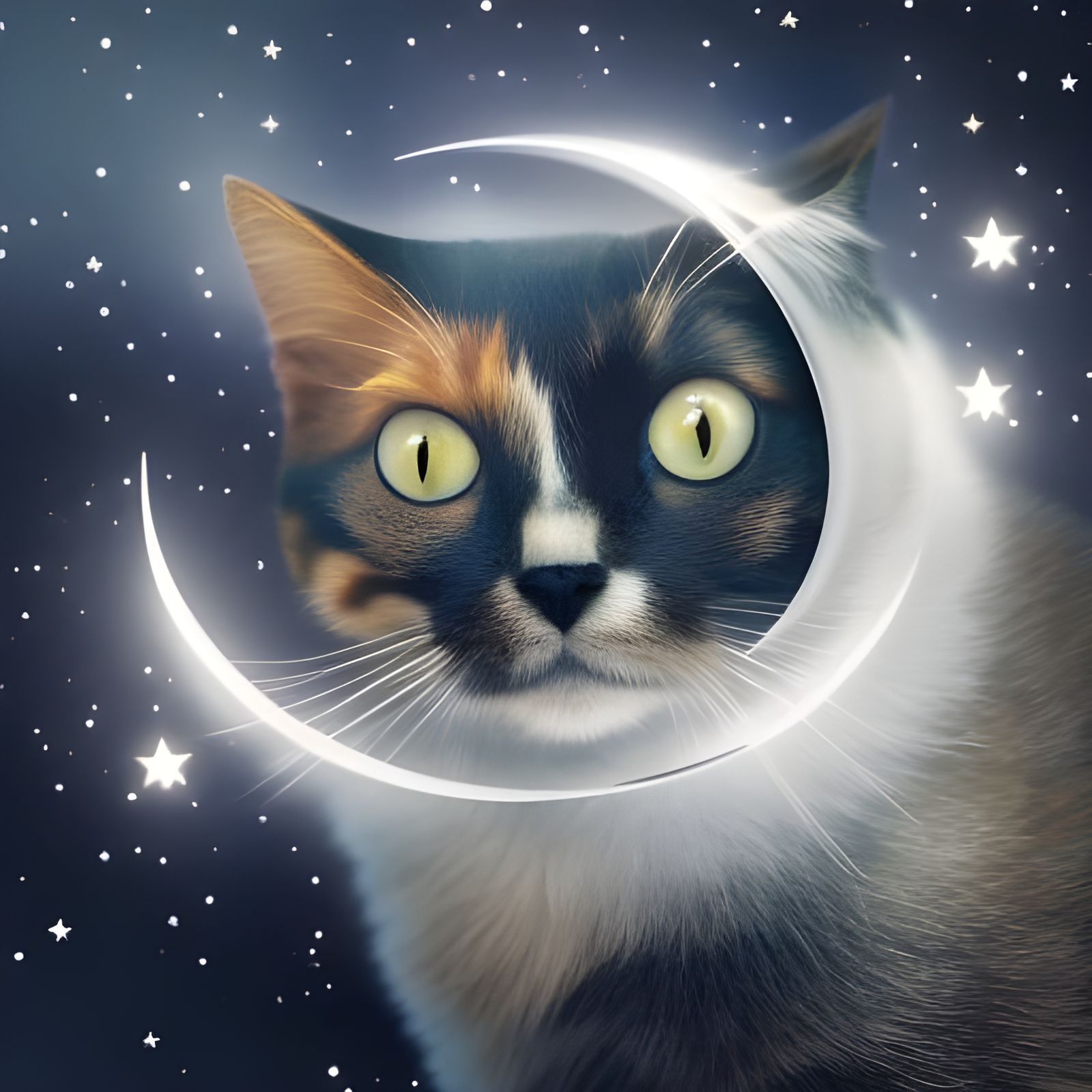 cosmic, cat, stars, moon, cute kitty, crescent moon, full moon, bright ...