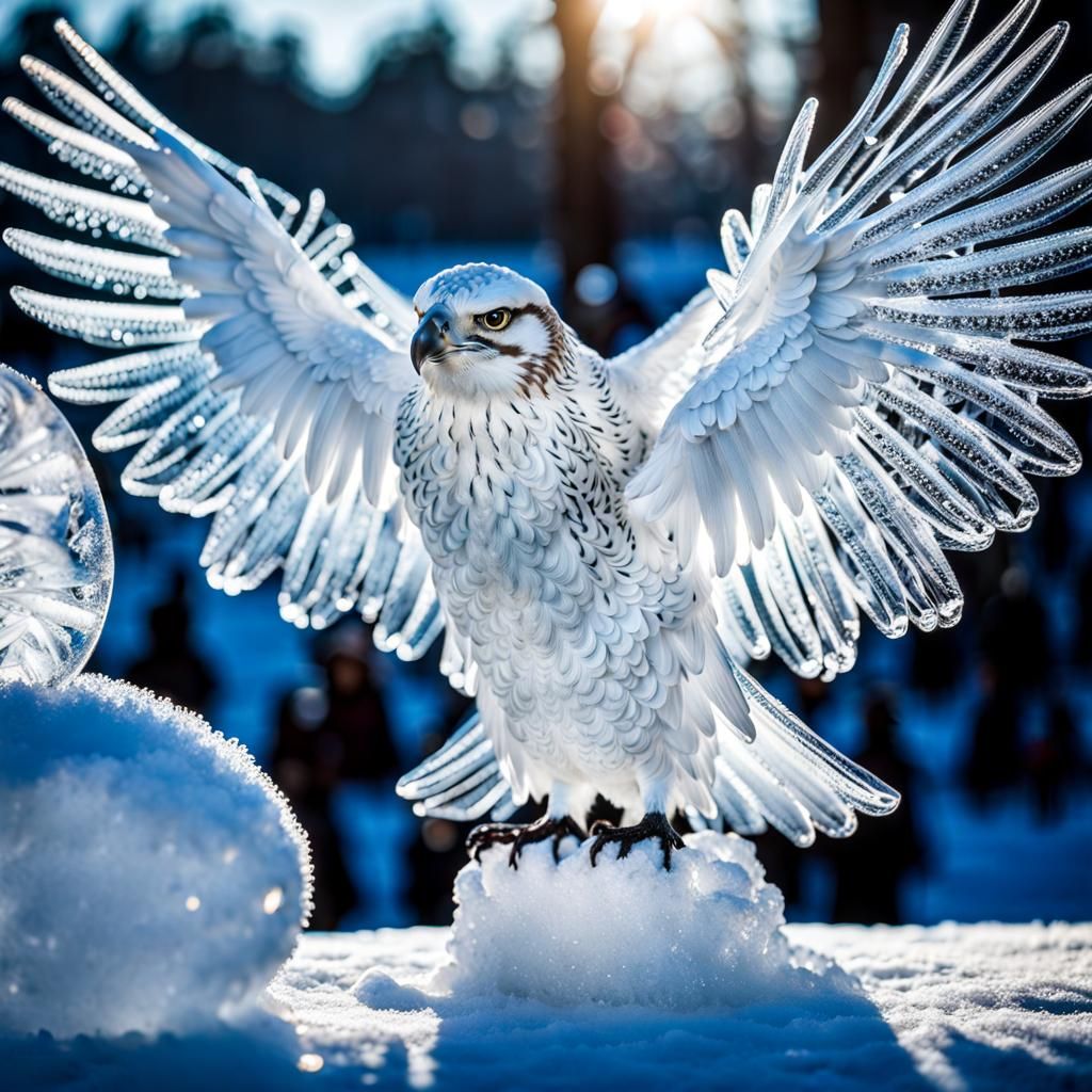 ice sculpture of a falcon with wings outstretched - AI Generated ...