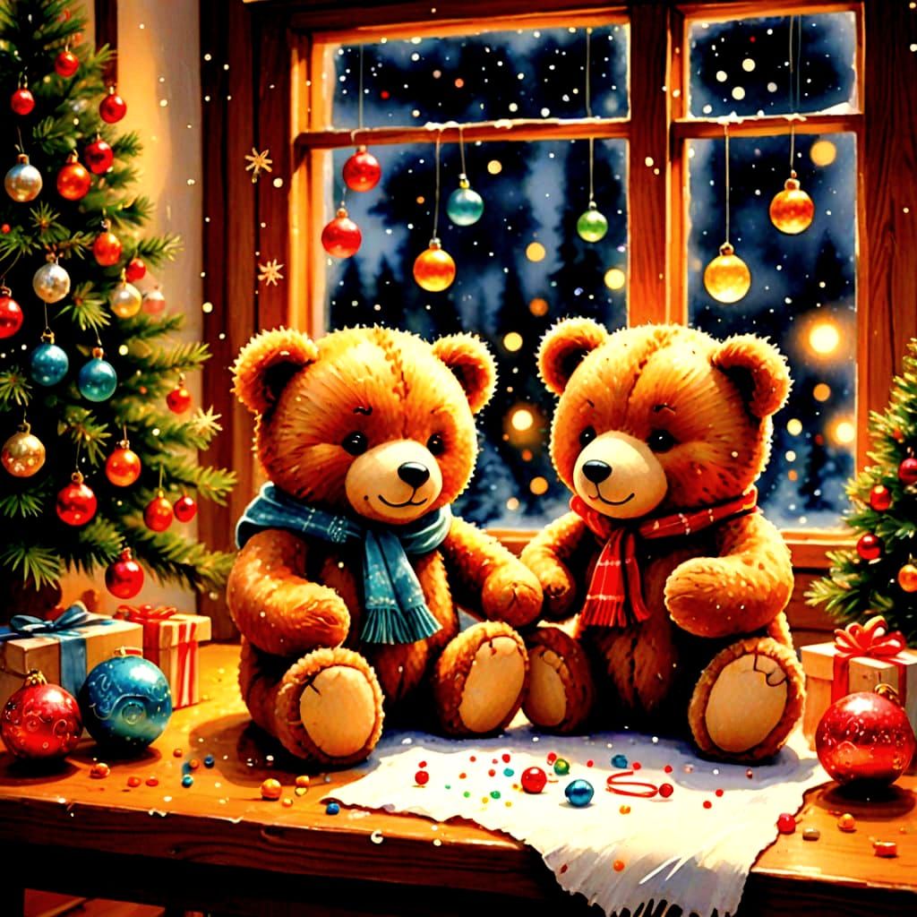 Cute Christmas Teddy Bears at Playtime - AI Art