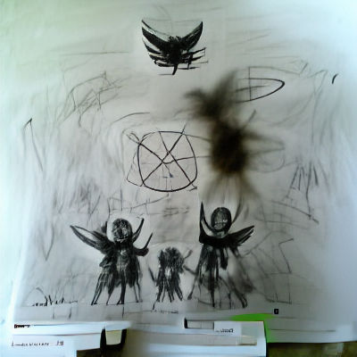 children summoning Lucifer surrounded by dark angels charcoal drawing ...
