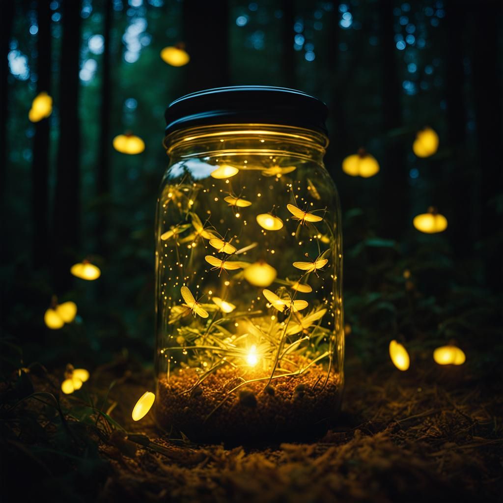 Jam jar holding fireflies - AI Generated Artwork - NightCafe Creator