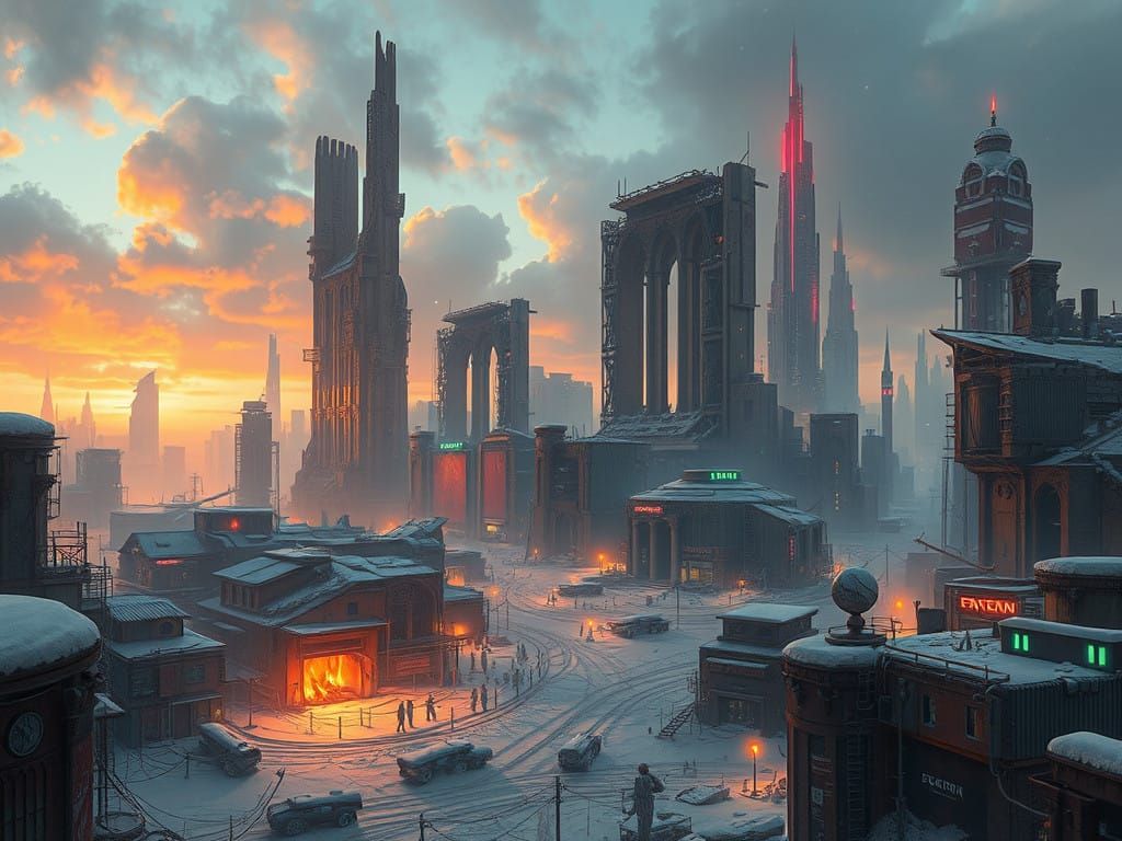 Frozen Dystopia - Cyberpunk Utopia in Frosty Dystopian Ruins
