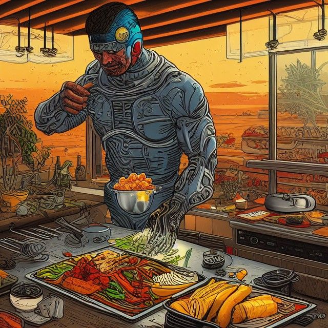 Cyborg preparing dinner - AI Generated Artwork - NightCafe Creator