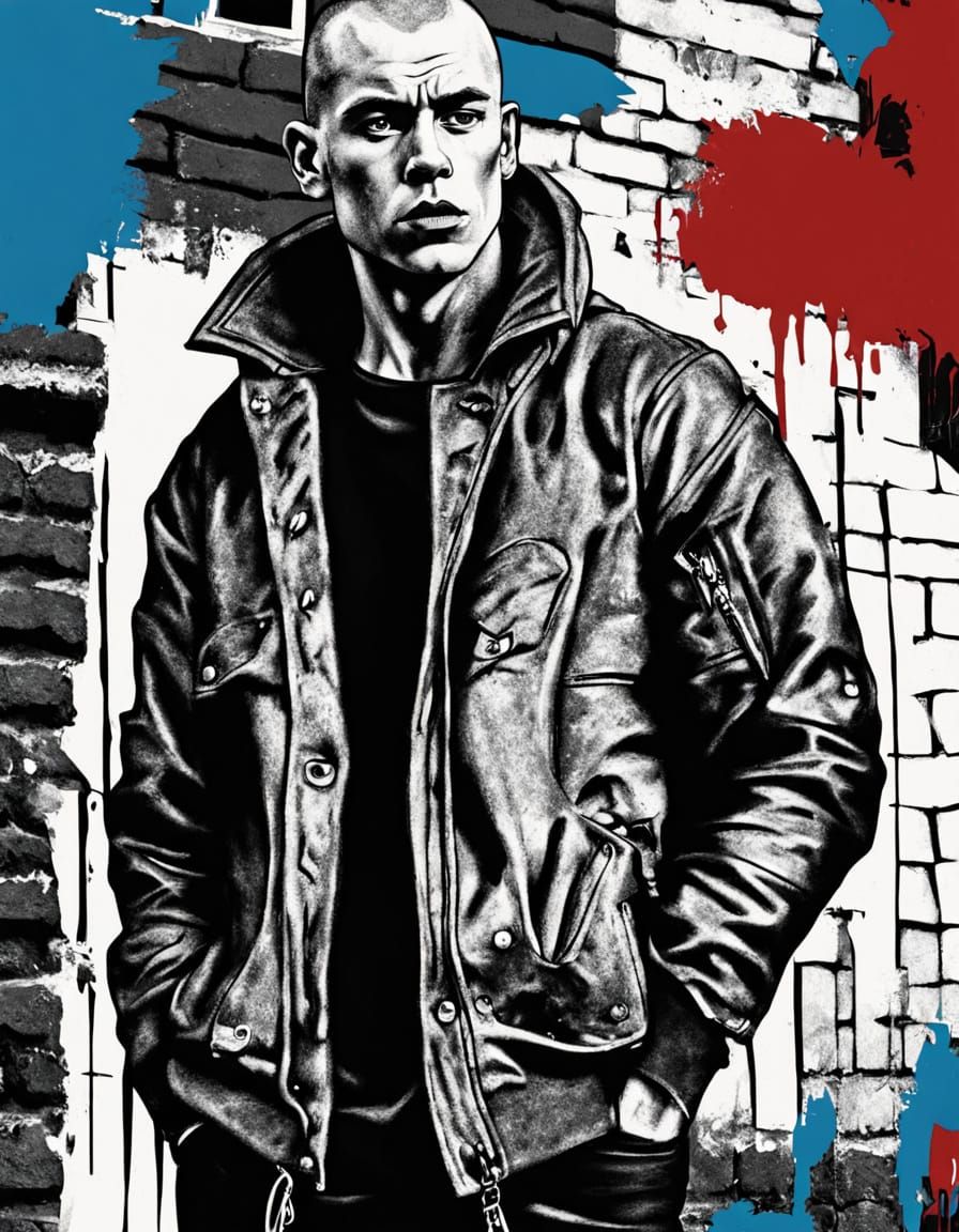 ︎ Skinhead 👖 - British Punk Icon in Gritty Urban Alleyway