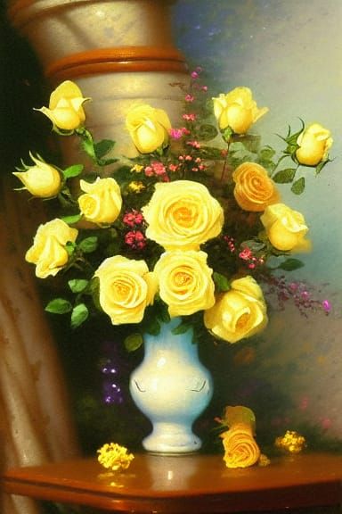 bouquet of yellow roses in pretty vase triadic colors - AI Generated ...