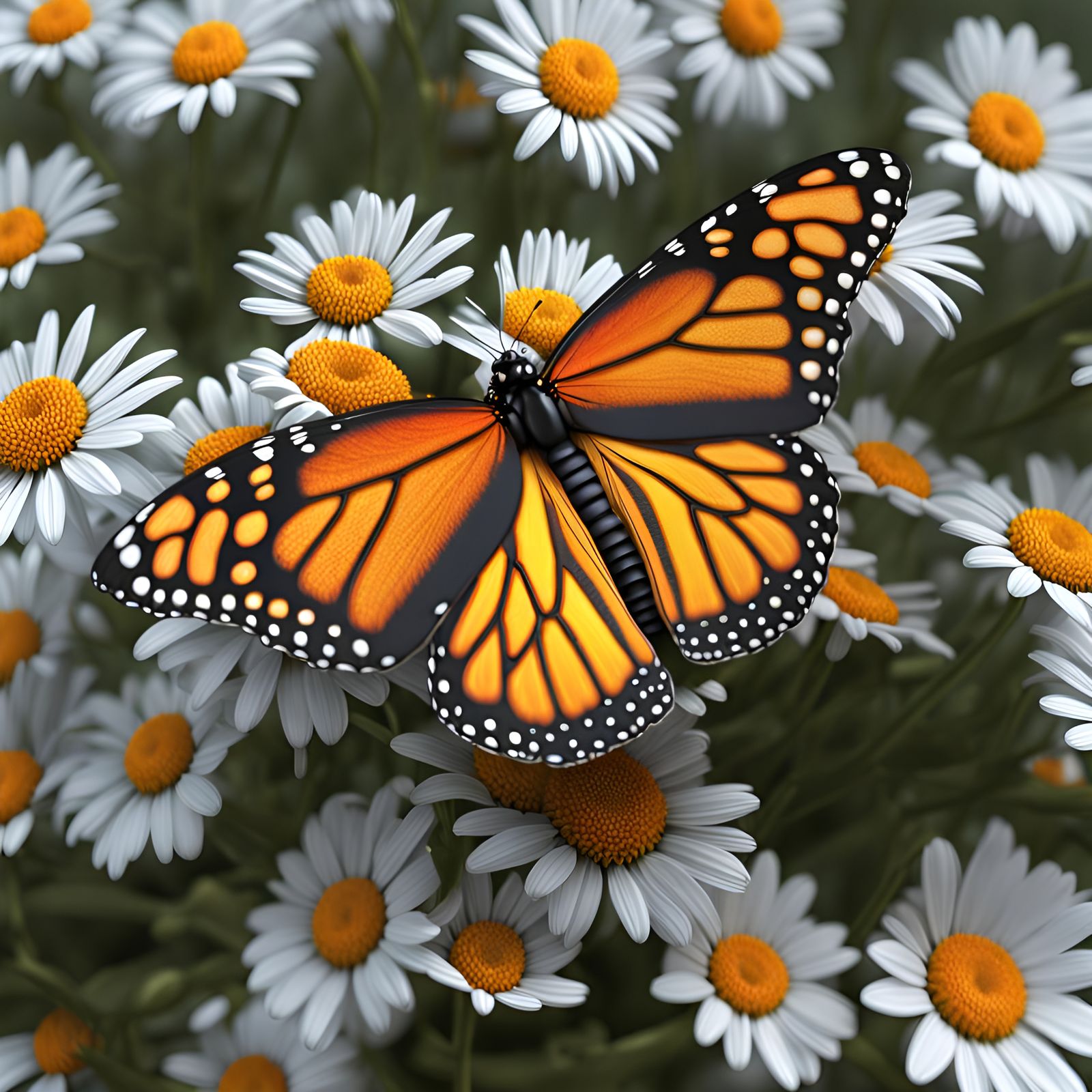 The Monarch butterfly resting on a daisy flower 64 megapixels, HDR ...