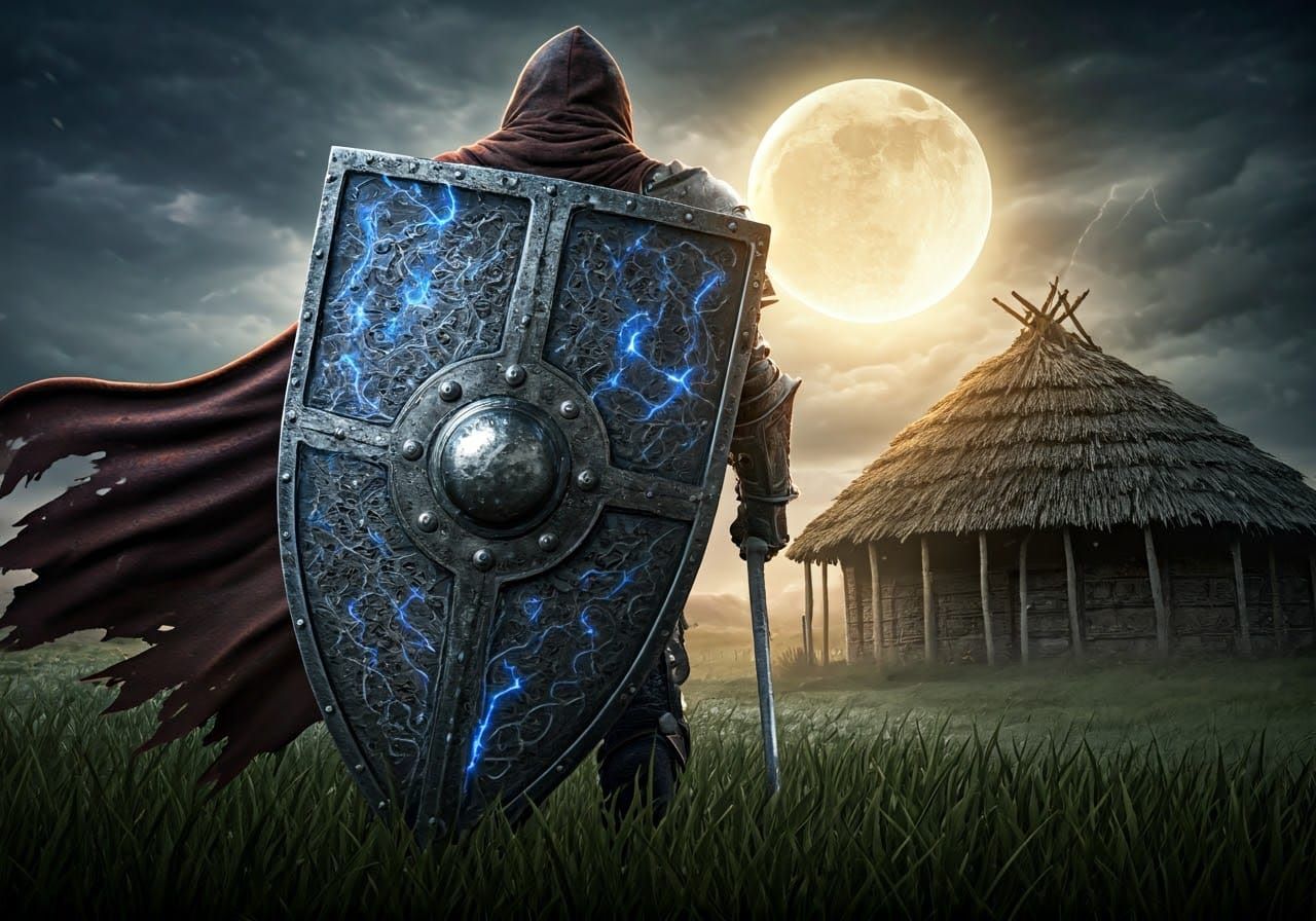 A Medieval Soldier tattered and worn but alive thanks to his Shield ...