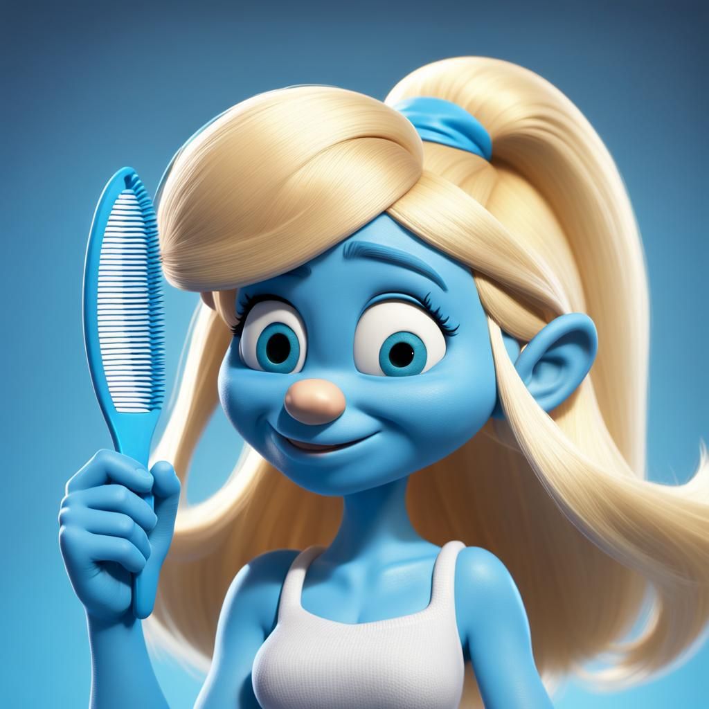 Smurfette combing her blonde hair - AI Generated Artwork - NightCafe ...