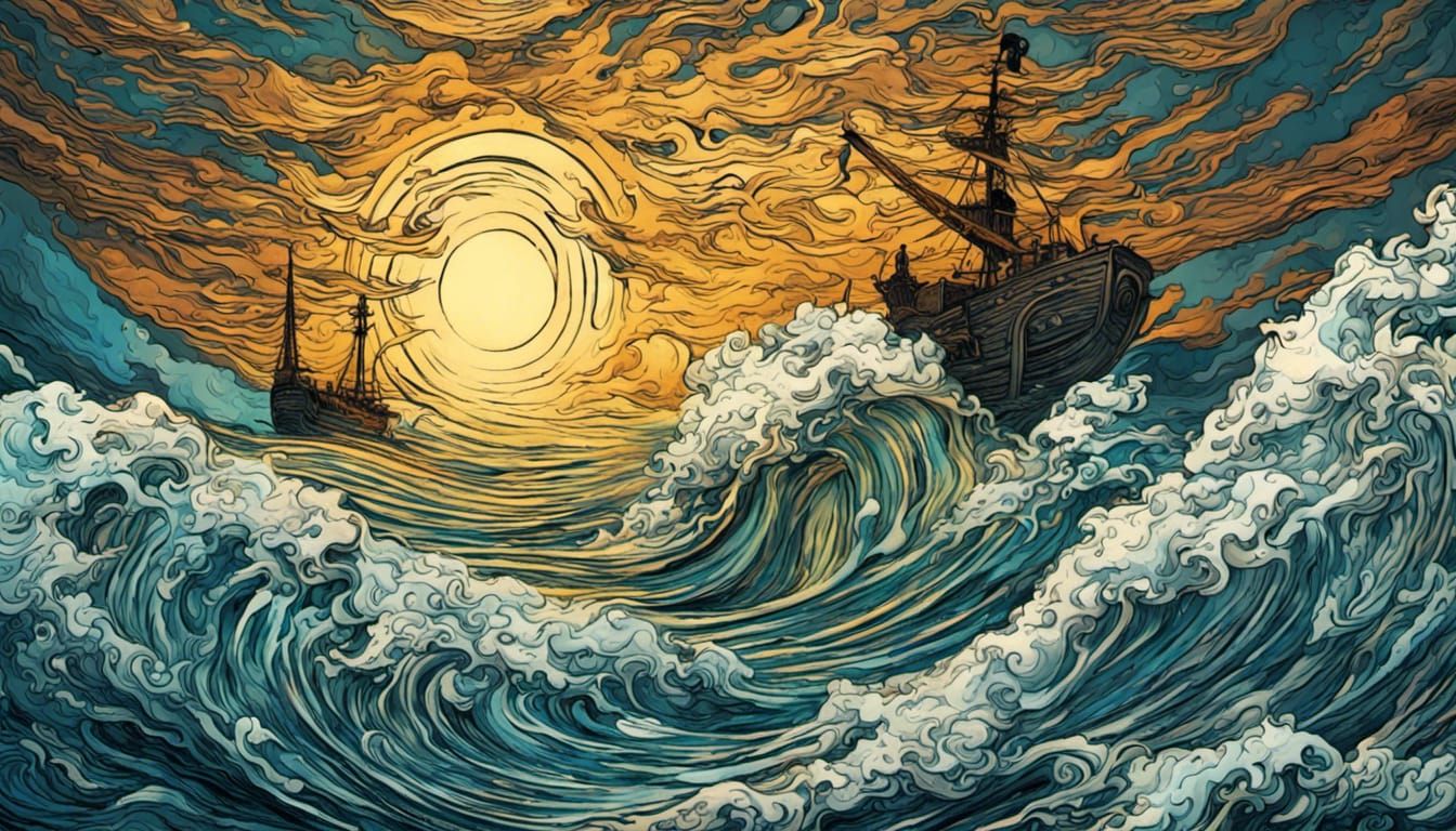Galleons Passing On The Open Waves - AI Generated Artwork - NightCafe Creator
