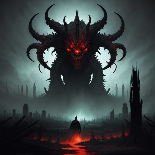 Mystical, Apocalyptic Beast in Biomechanical Night... - AI Art