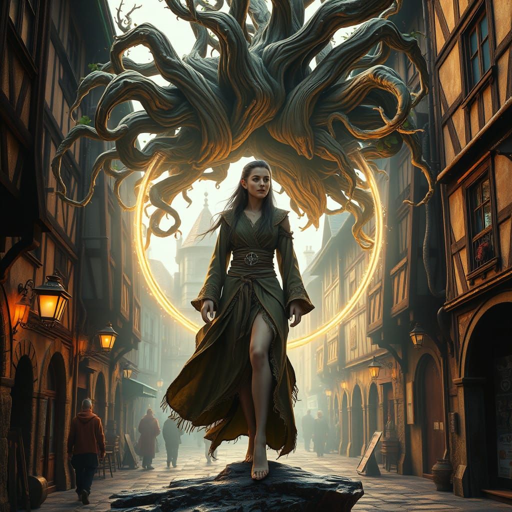 Ethereal Elvish Druid Emerges from Majestic Root P... - AI Art