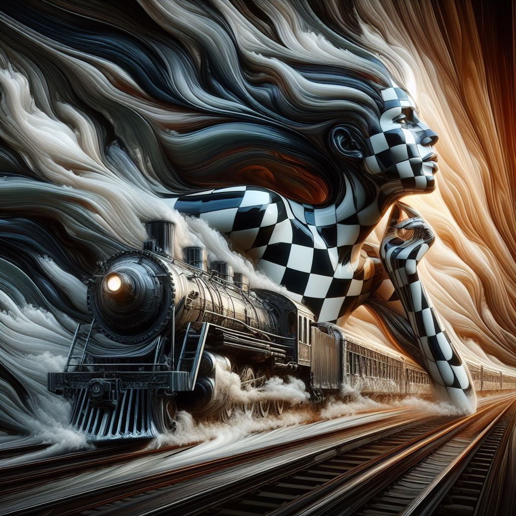 D3 - checker lady and train - AI Generated Artwork - NightCafe Creator