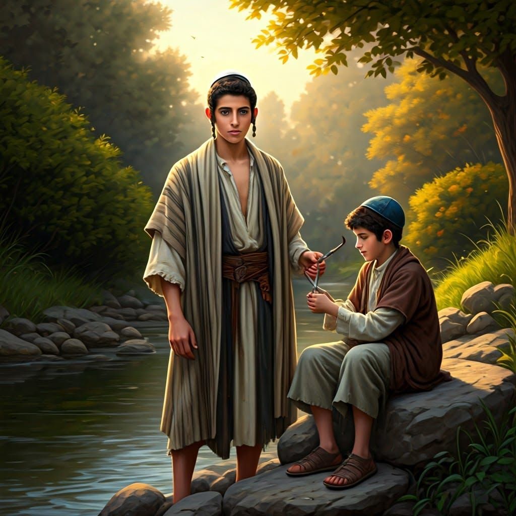 A Young Hebrew Shepherd Boy in a Moment of Tender ... - AI Art