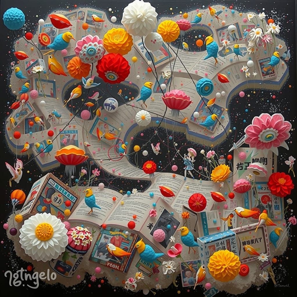 Vibrant Blooms in Infinite Space, A Kaleidoscope o... - AI Art