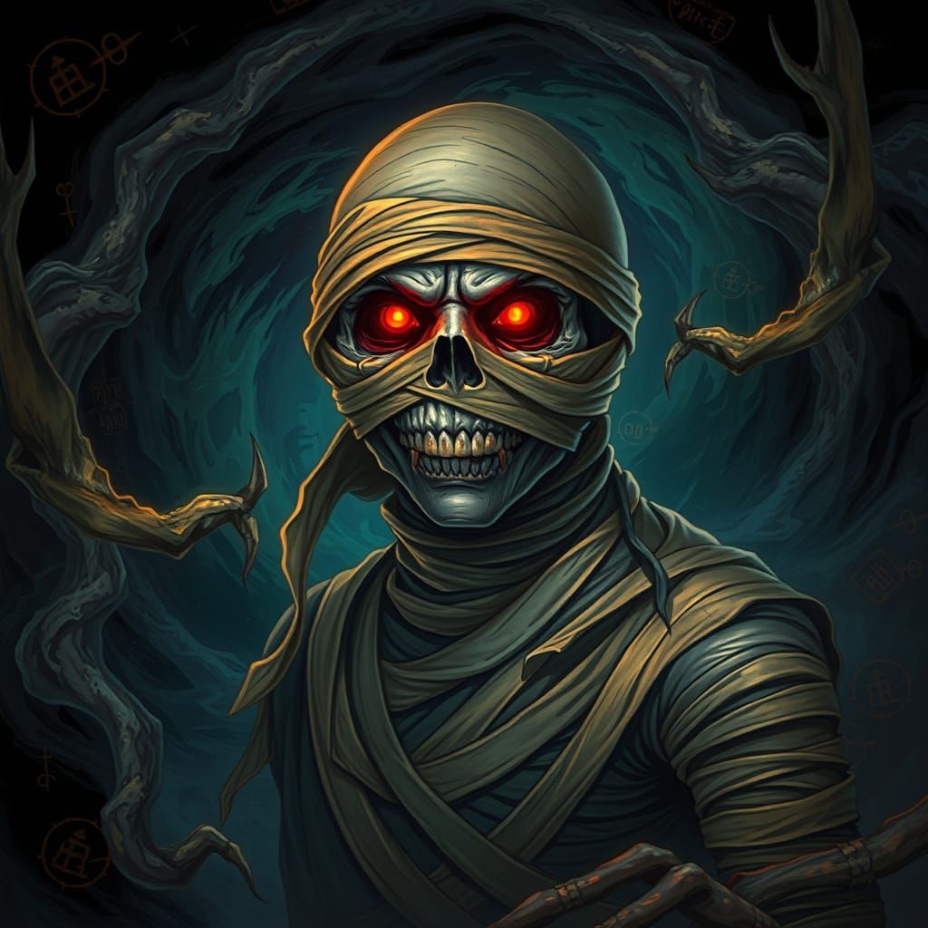 Dark Fantasy Mummy Portrait in Rich, Velvety Black... - AI Art