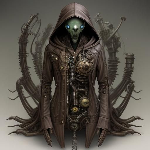 Hooded alien creature cutaway horror steampunk - AI Generated Artwork ...