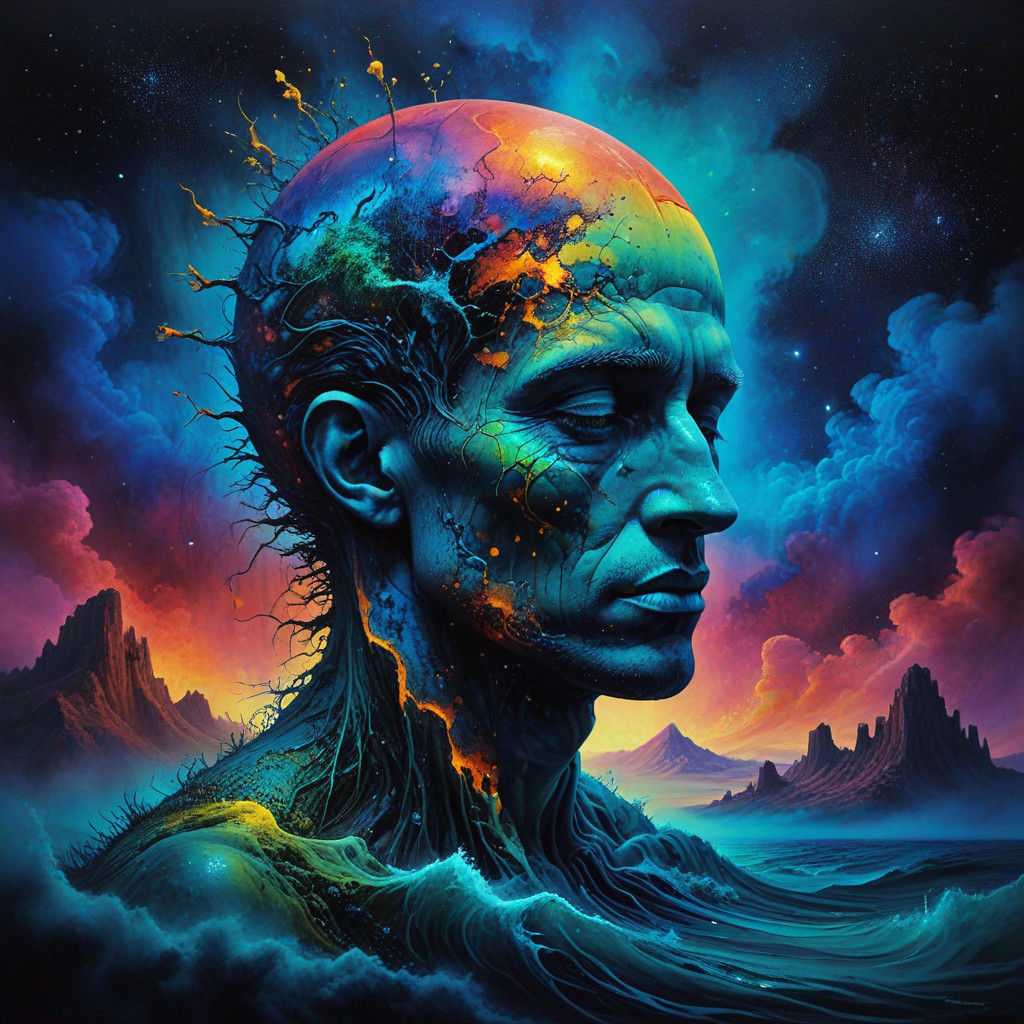 Portrait of a surreal cosmic waterscape in the style of Zdzislaw ...