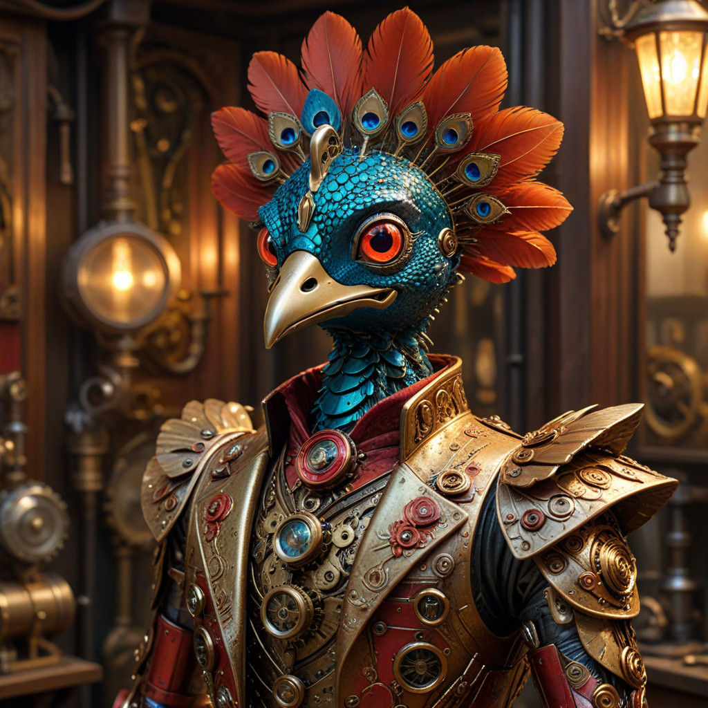 Steampunk Robot Peacock with Intricate Details in ... - AI Art