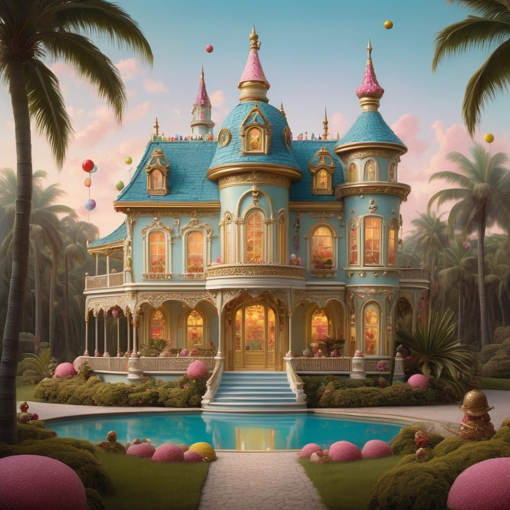 Gilded Candy Palace at Sunset Beach - AI Art
