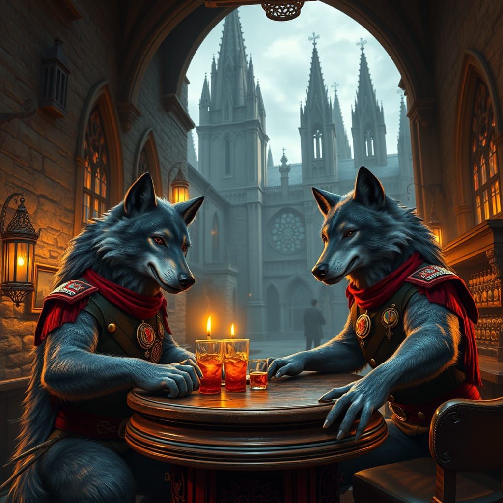 Military Wolves Craft Elegant Bar on Prestigious C... - AI Art
