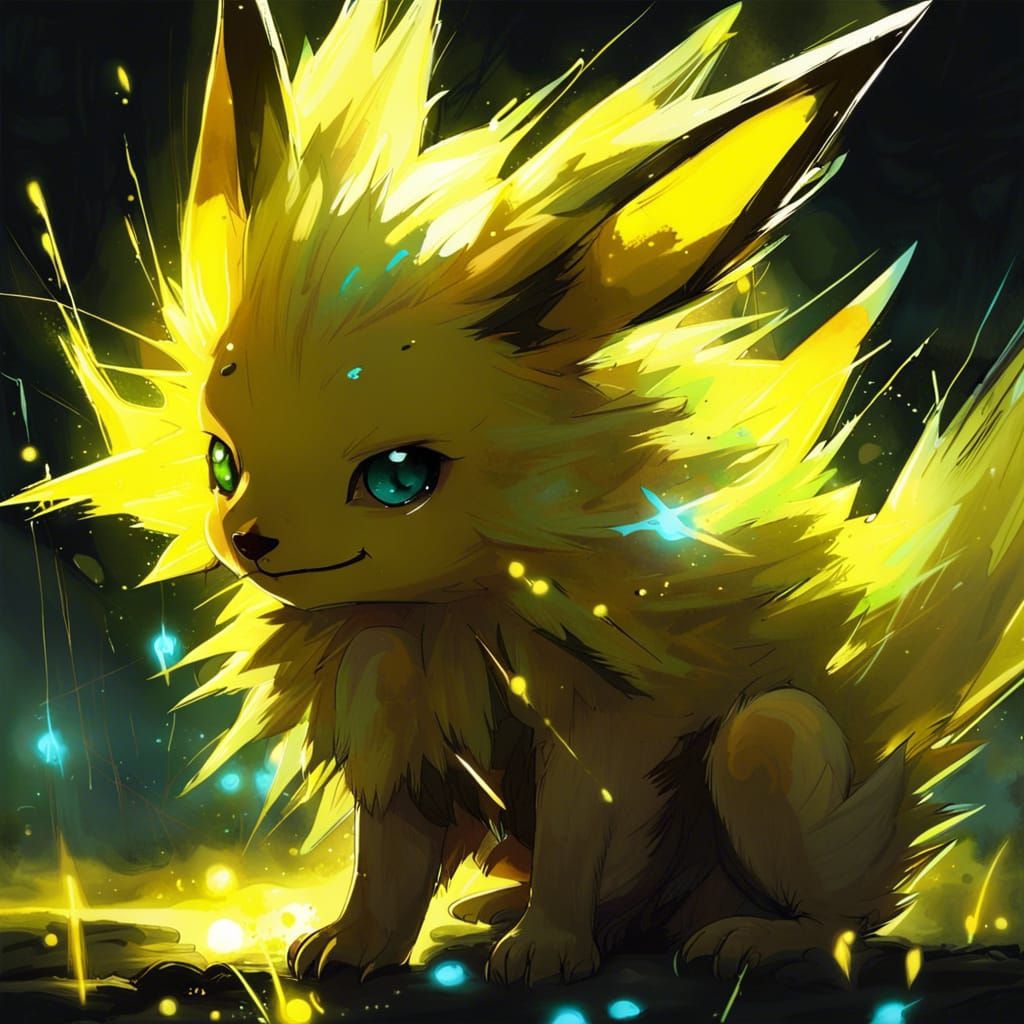 cute_adorable_jolteon on bioluminescent yellow glow - AI Generated ...