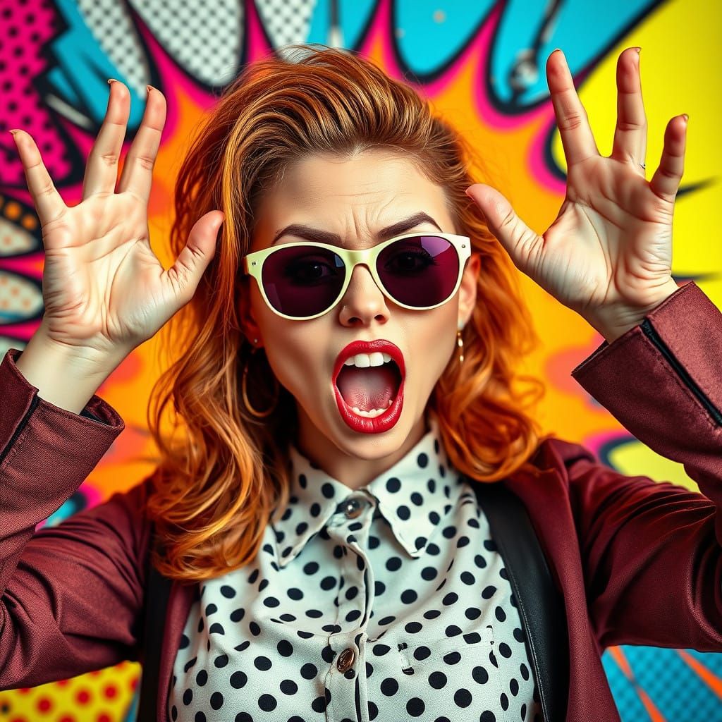 Sassy Rockstar Lady Throws Hands Up in Exuberant P... - AI Art