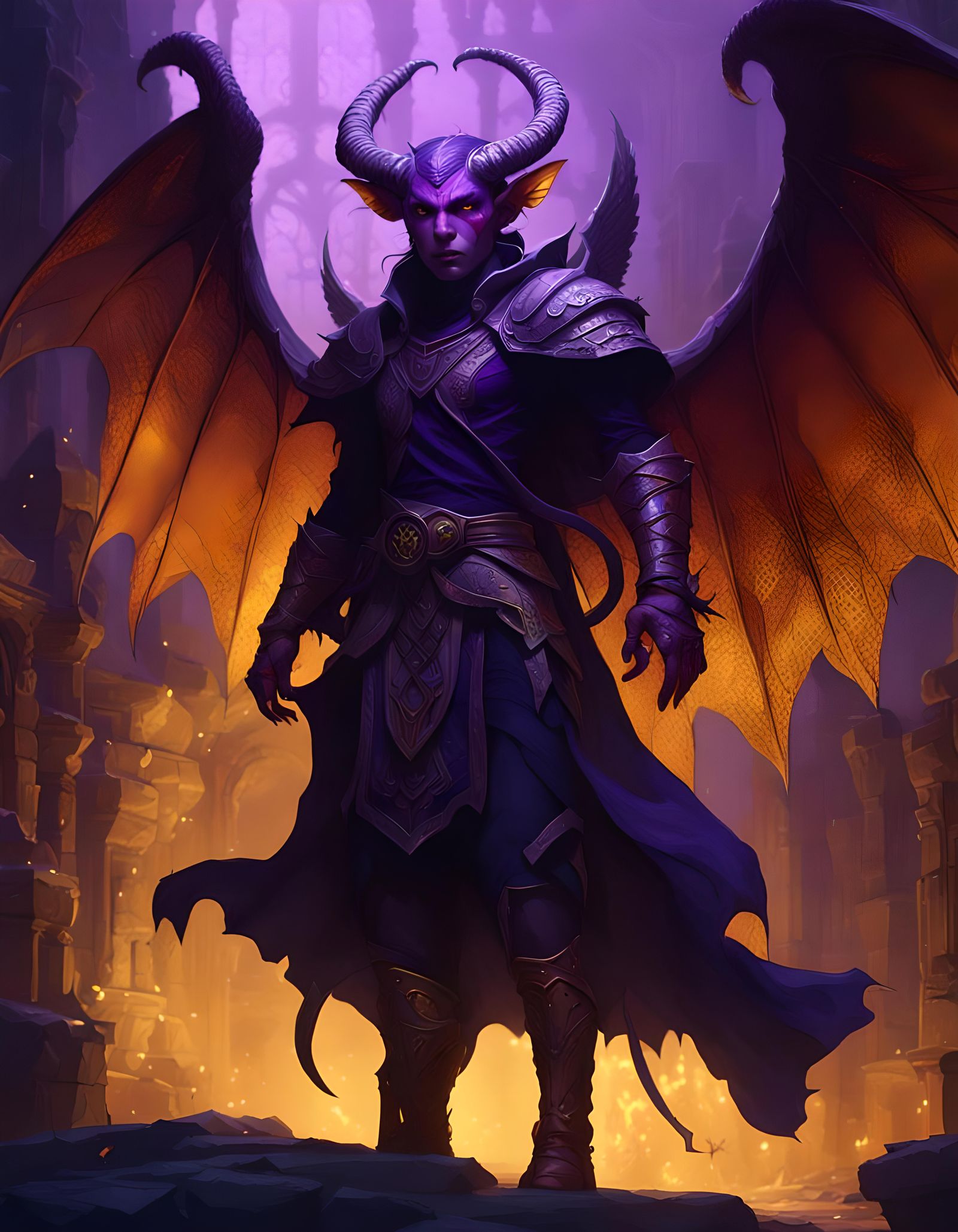 Winged Tiefling, in the shadows - AI Generated Artwork - NightCafe Creator