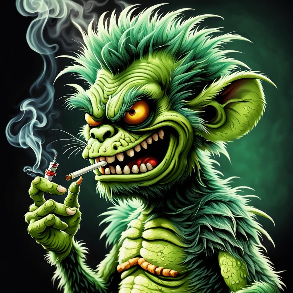 Hairy green ratfink monster smoking a cigarette - AI Generated Artwork ...