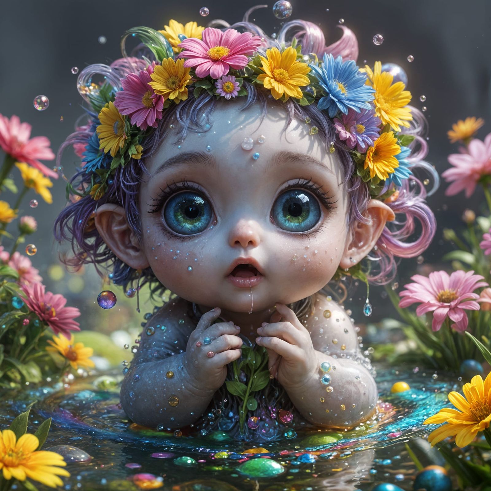 Vibrant Fantasy Monster Baby in Whimsical Wonderla... - AI Art