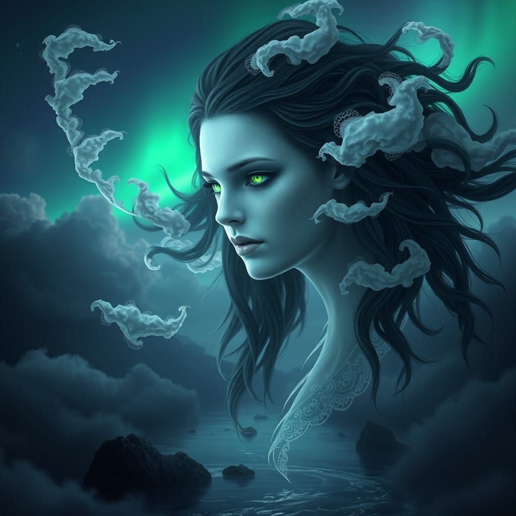 Morrigan Goddess of Death in Ethereal Skies - AI Art