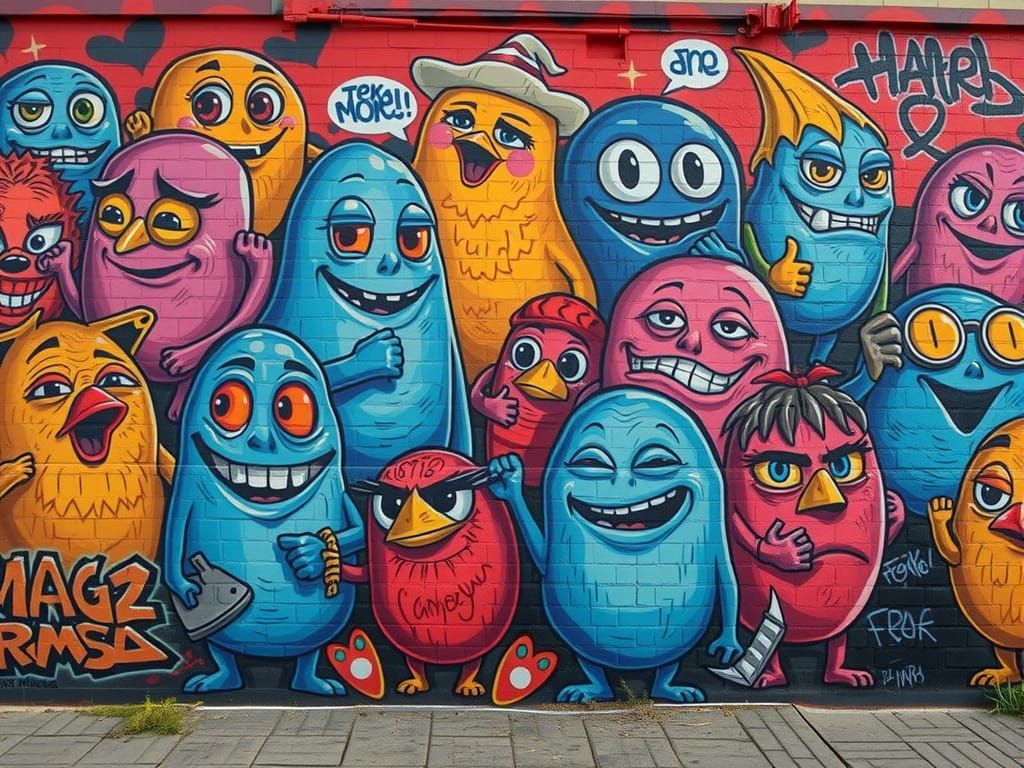 Graffiti Mural of Goons on Urban Wall - AI Art