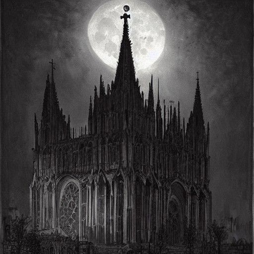 Gothic cathedral with graveyard under full moon : r/nightcafe