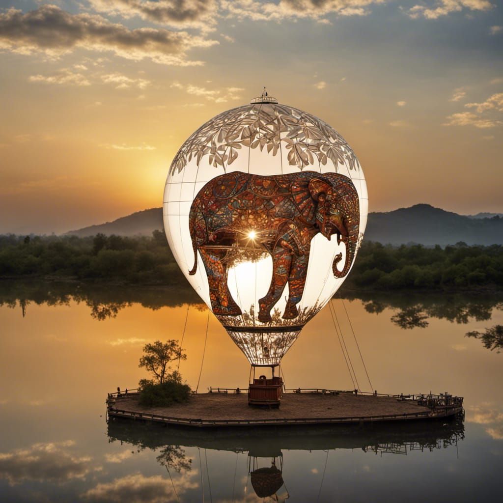 elephant air balloon made of glass reflecting the sun - AI Generated ...