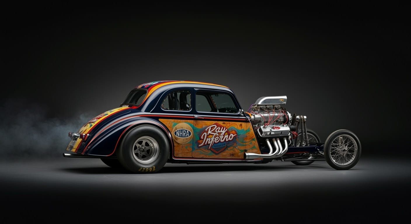 Retro-Futuristic Dragster in Vintage British Style - AI Art