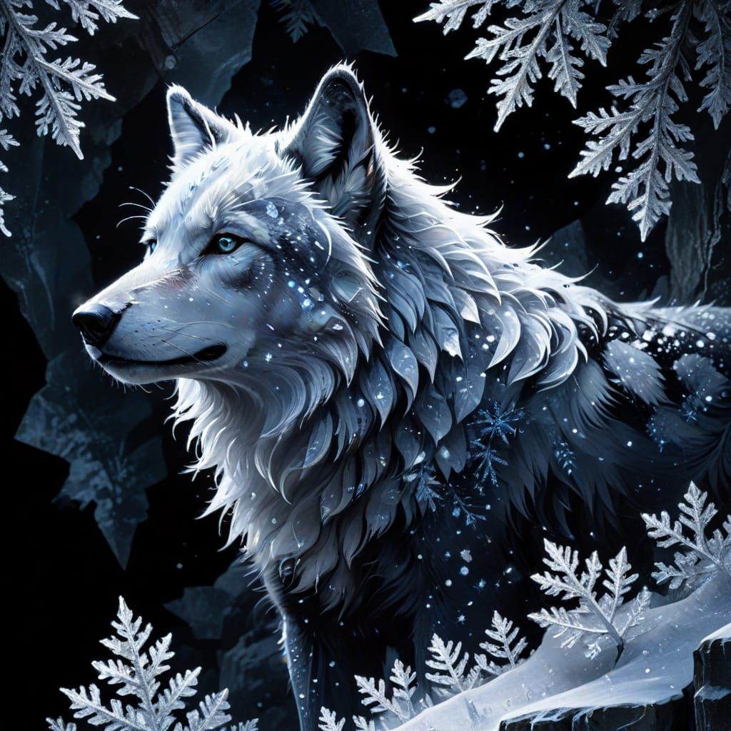 White Icy Wolf - Ethereal Winter Wolf Silhouette in Frosty N...