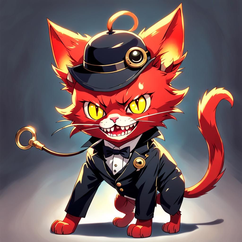 Kitty Alastor - Red Demon Cat in Anime Style