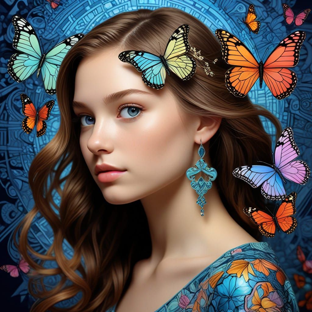 Ethereal Fractal Portrait of a Young Girl in Vibra... - AI Art