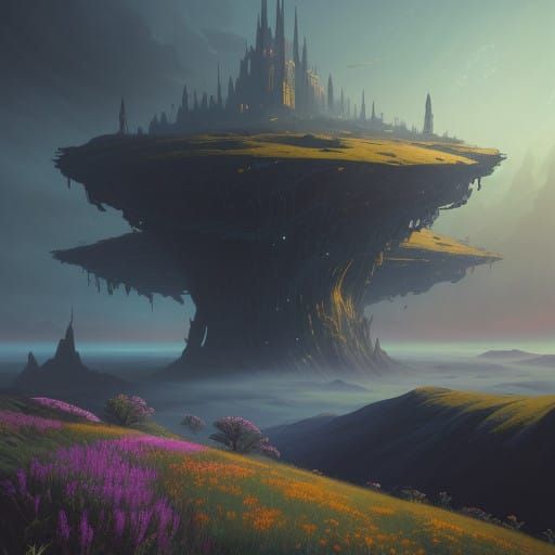 Dreamlike Fantasy Realm in Vibrant, Detailed Matte... - AI Art