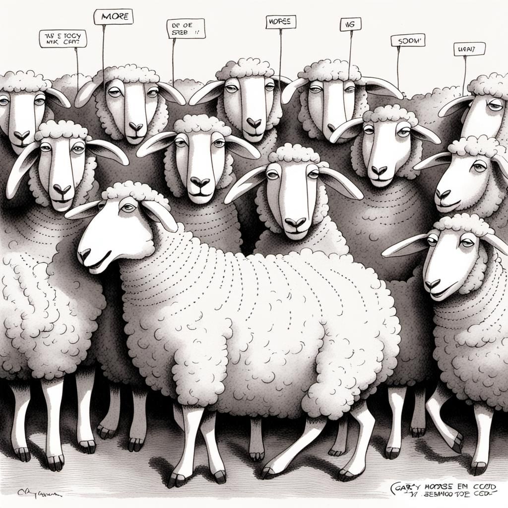 Cartoon of sheep sending morse code by Gary Larson - AI Generated ...