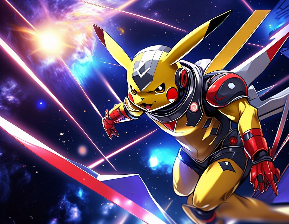space knight pikachu 2099, anime, pixiv, cosmic, futurism, complex ...