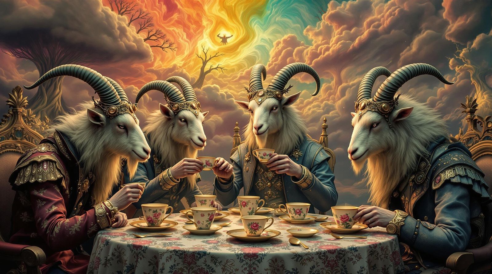 Goat Tea - Steampunk Goats in Whimsical Dreamscape