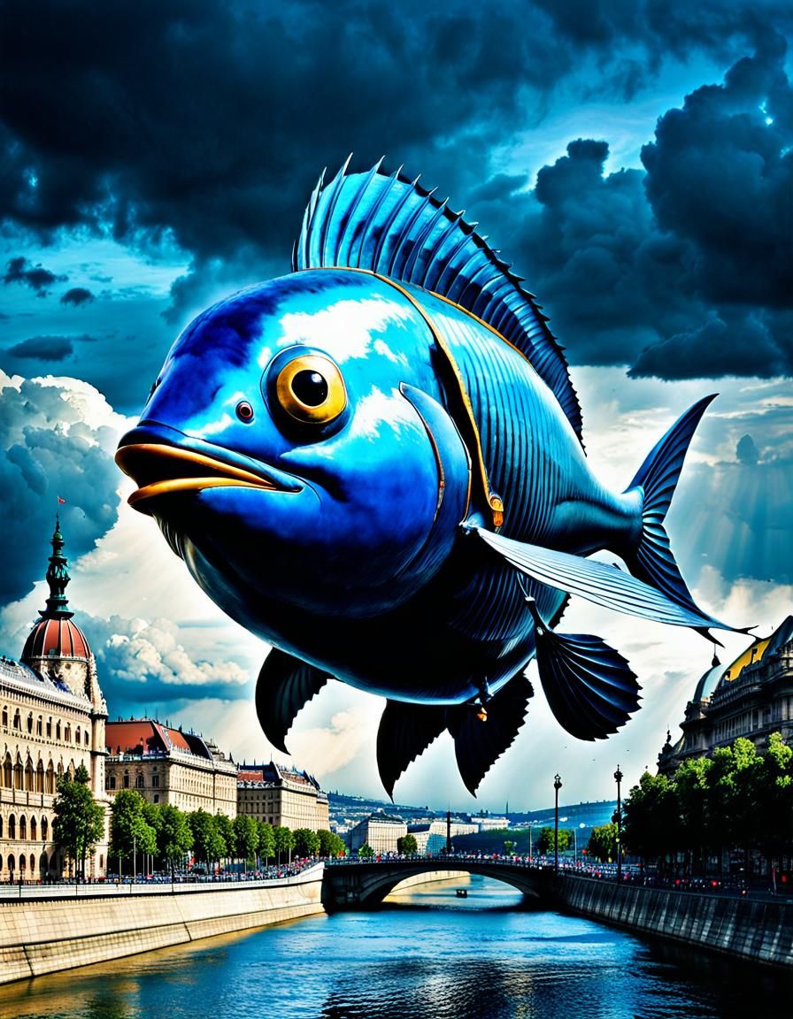 Budapest happened blue fish - AI Generated Artwork - NightCafe Creator