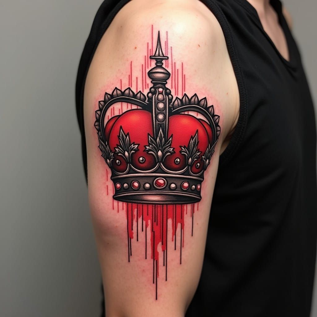 Red king crown tattoo - Majestic Red King Crown Tattoo in Or...
