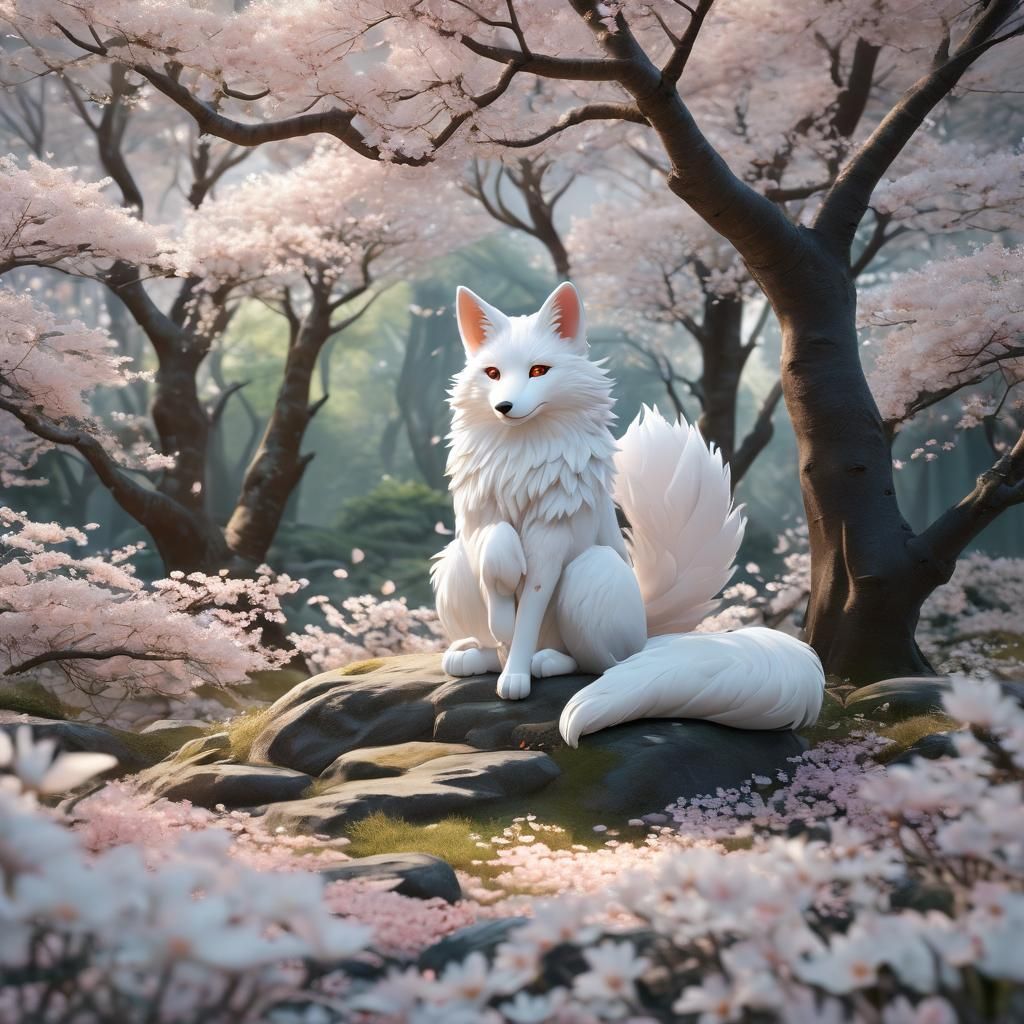 White Kitsune expecting kits - Breathtaking White Kitsune Su...