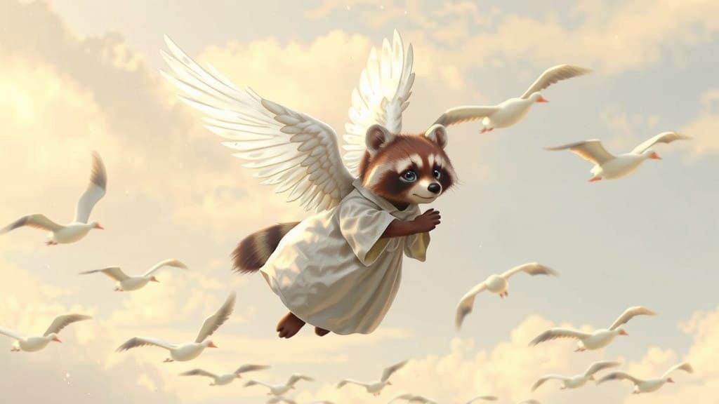 Flying with the geese - Angel Raccoon Soars with Geese in Wh...