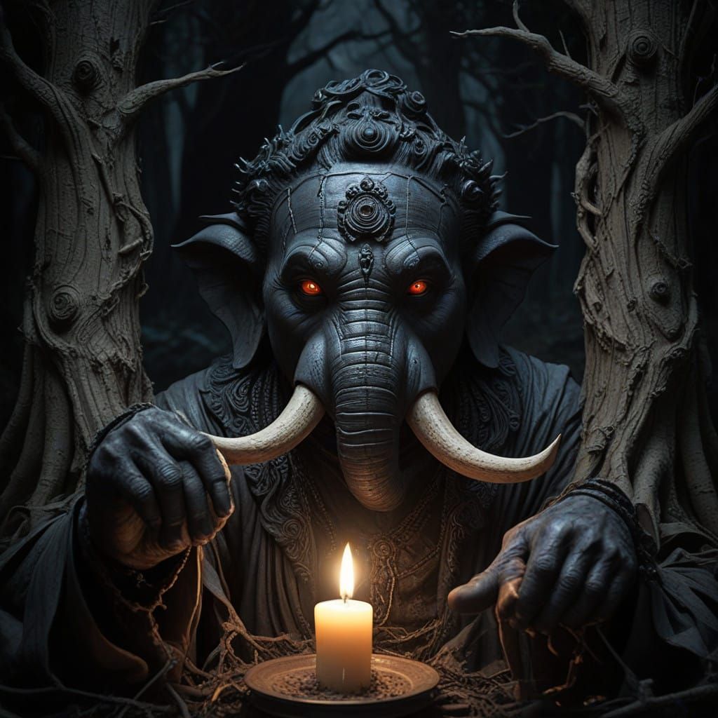 Ganesha Deity - Grotesque Ganesha in Haunting Atmosphere