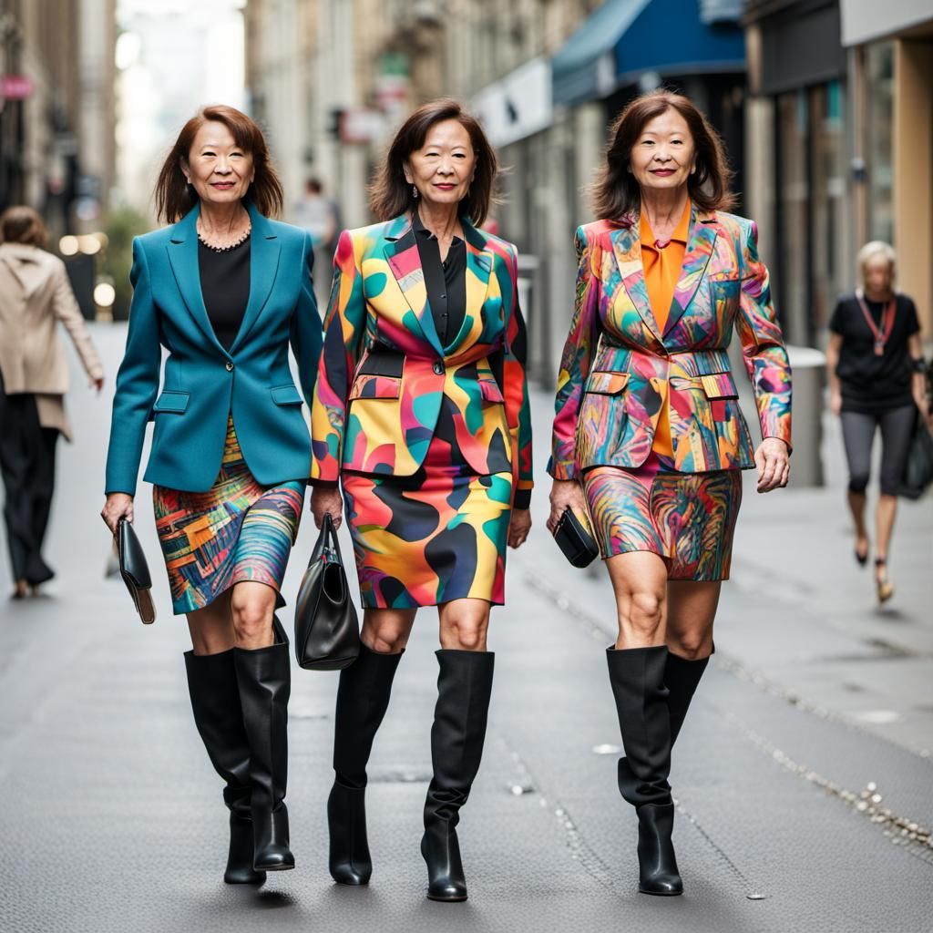 Businesswomen, colorful abstract suits, 47 years old - AI Generated ...