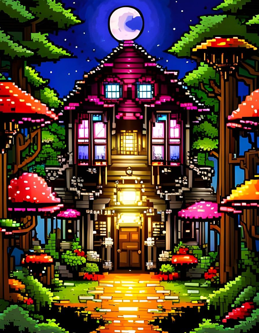 8 bit-Neon-Infused Steampunk Treehouse - AI Generated Artwork ...