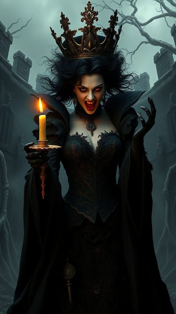 Ethereal Vampire Queen Reigns in Gothic Terror - AI Art