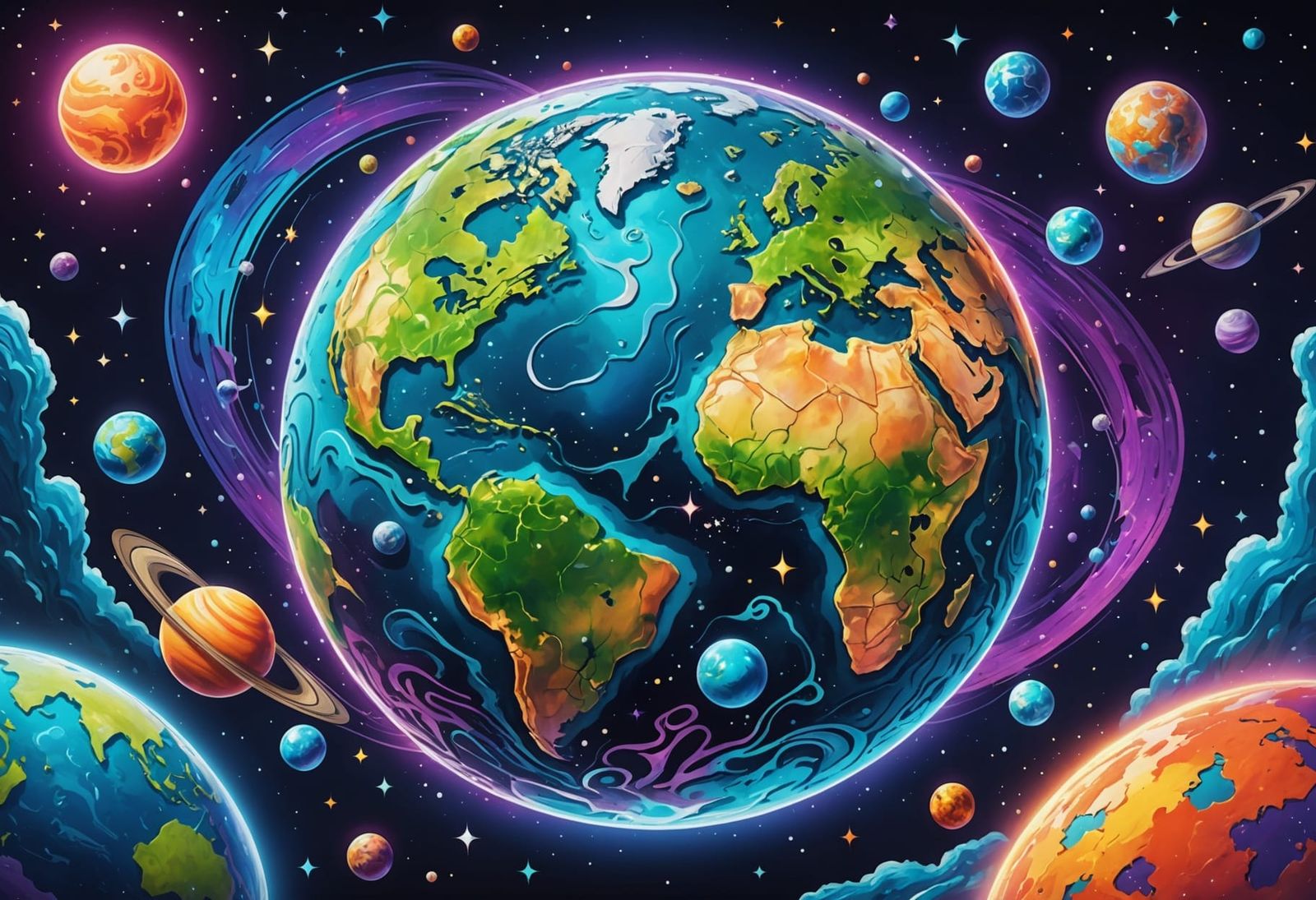 Holographic Planet Earth: Astral Cosmic Illustrati... - AI Art